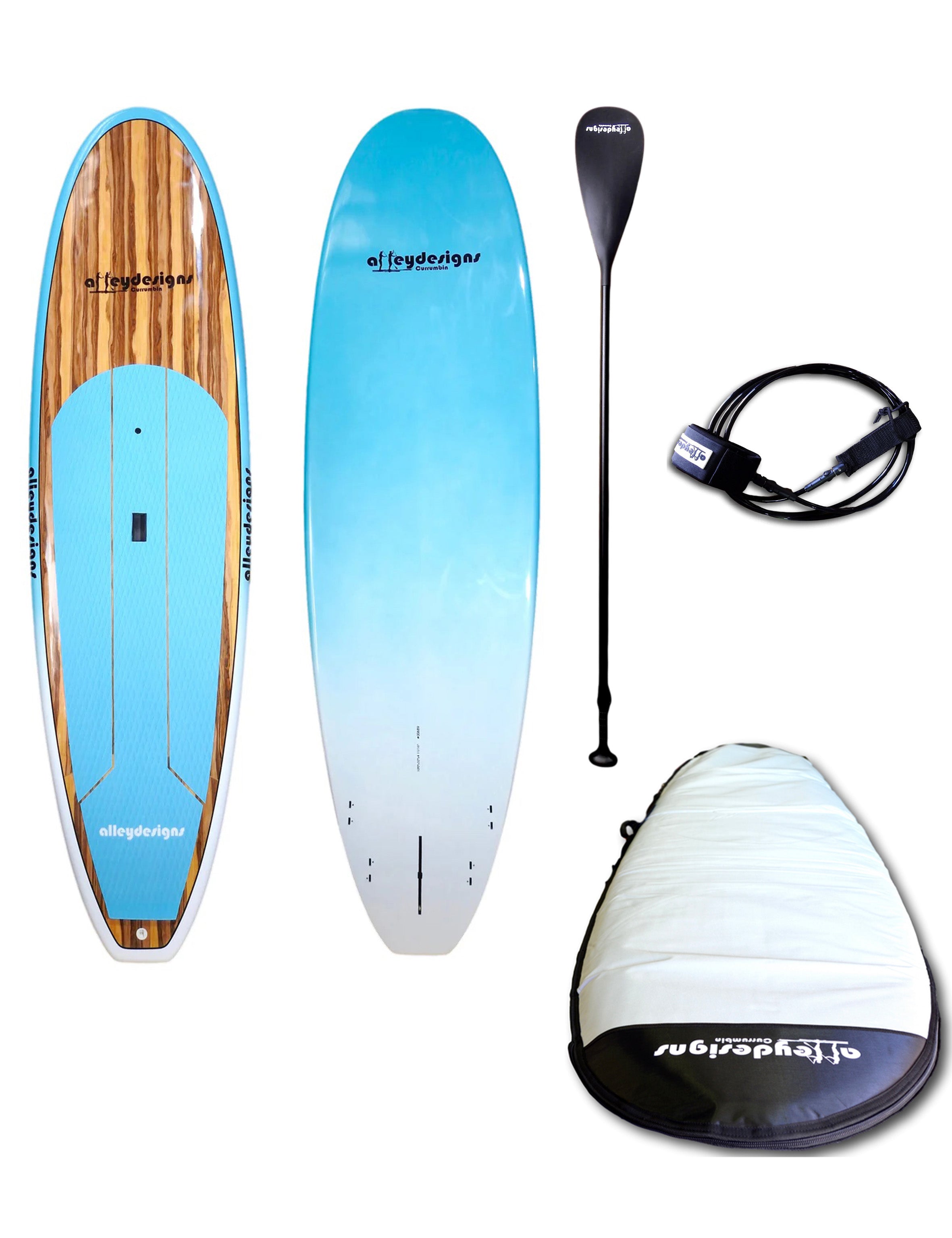 10' x 32" Timber Deck Teal SUP, Paddle, Bag, Leg Rope Bundle – Alleydesigns