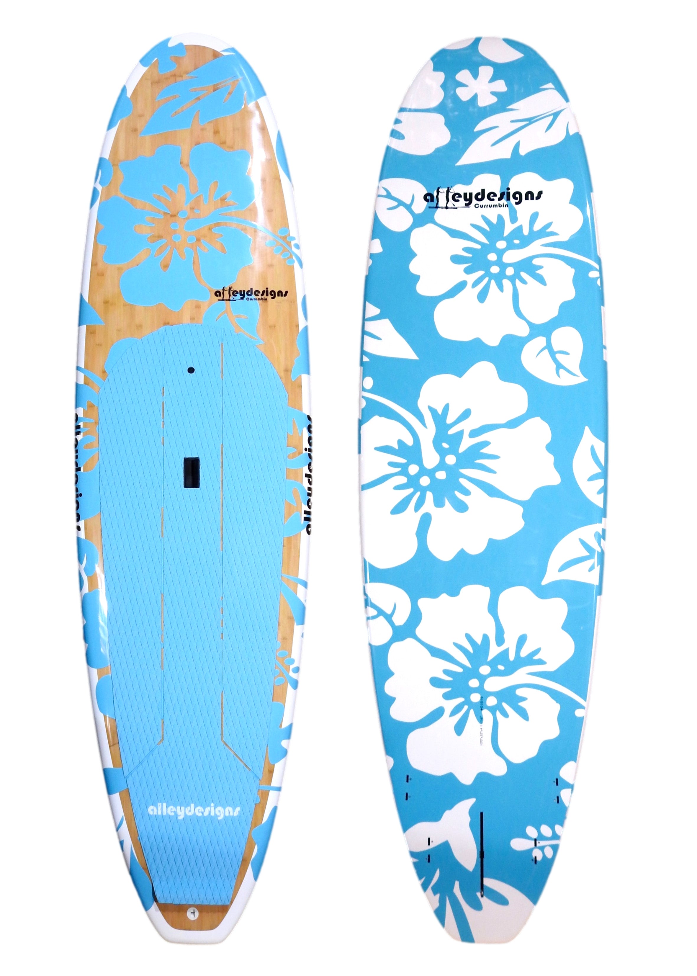 Paddle board Alleydesigns 10' x 32" Bamboo teal and white hibiscus ...